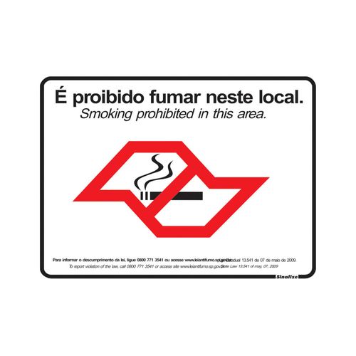 Placa Sinalize Sinalizacao Proibido Fumar 20x25CM - Elastobor