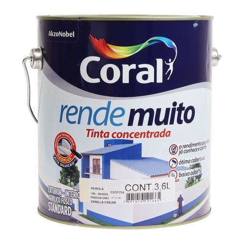 Tinta Acrílica Fosco Coral Rende Muito Perola 3,6L - Elastobor
