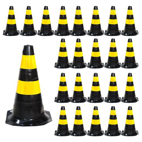 Cone Flexível Plastcor Preto/Amarelo 50CM Kit com 50 UN - Elastobor