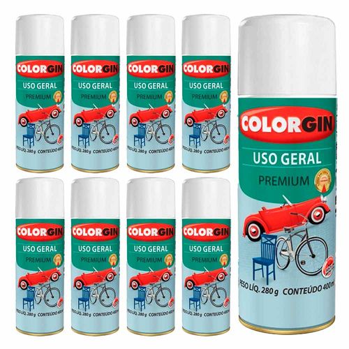 Tinta Spray Colorgin Uso Geral Branca 400ML Kit com 12UN - Elastobor